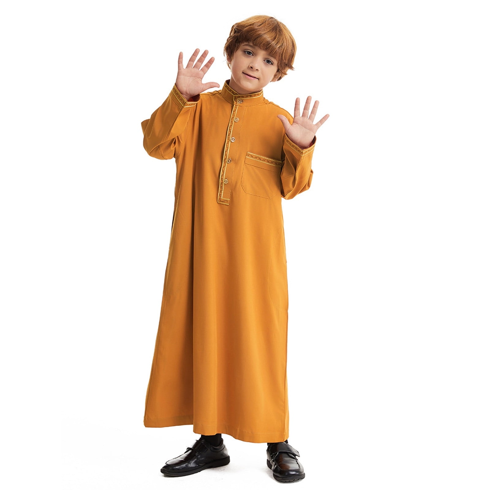 Arabic Thobe Thobe Long Sleeve Kaftan Crew Robe National Teenage Boys ...