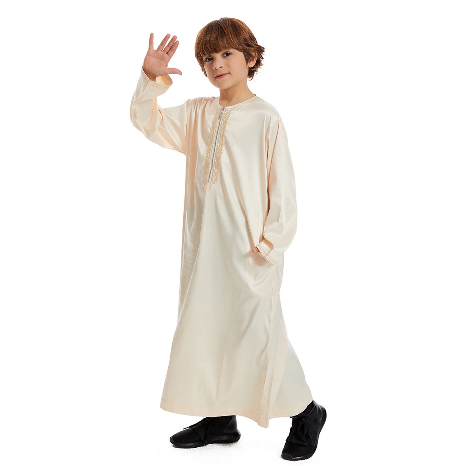 Arabic Thobe Thobe Long Sleeve Kaftan Crew Robe National Teenage Boys ...