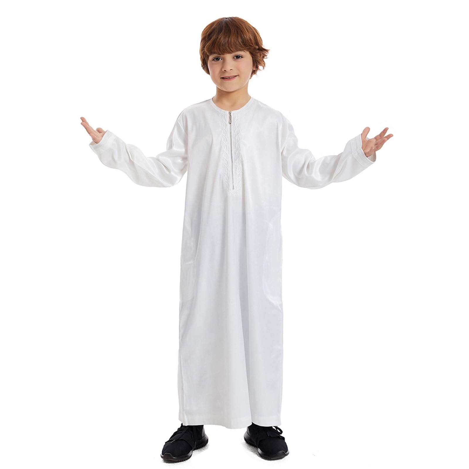 Arabic Thobe Thobe Long Sleeve Kaftan Crew Robe National Teenage Boys ...