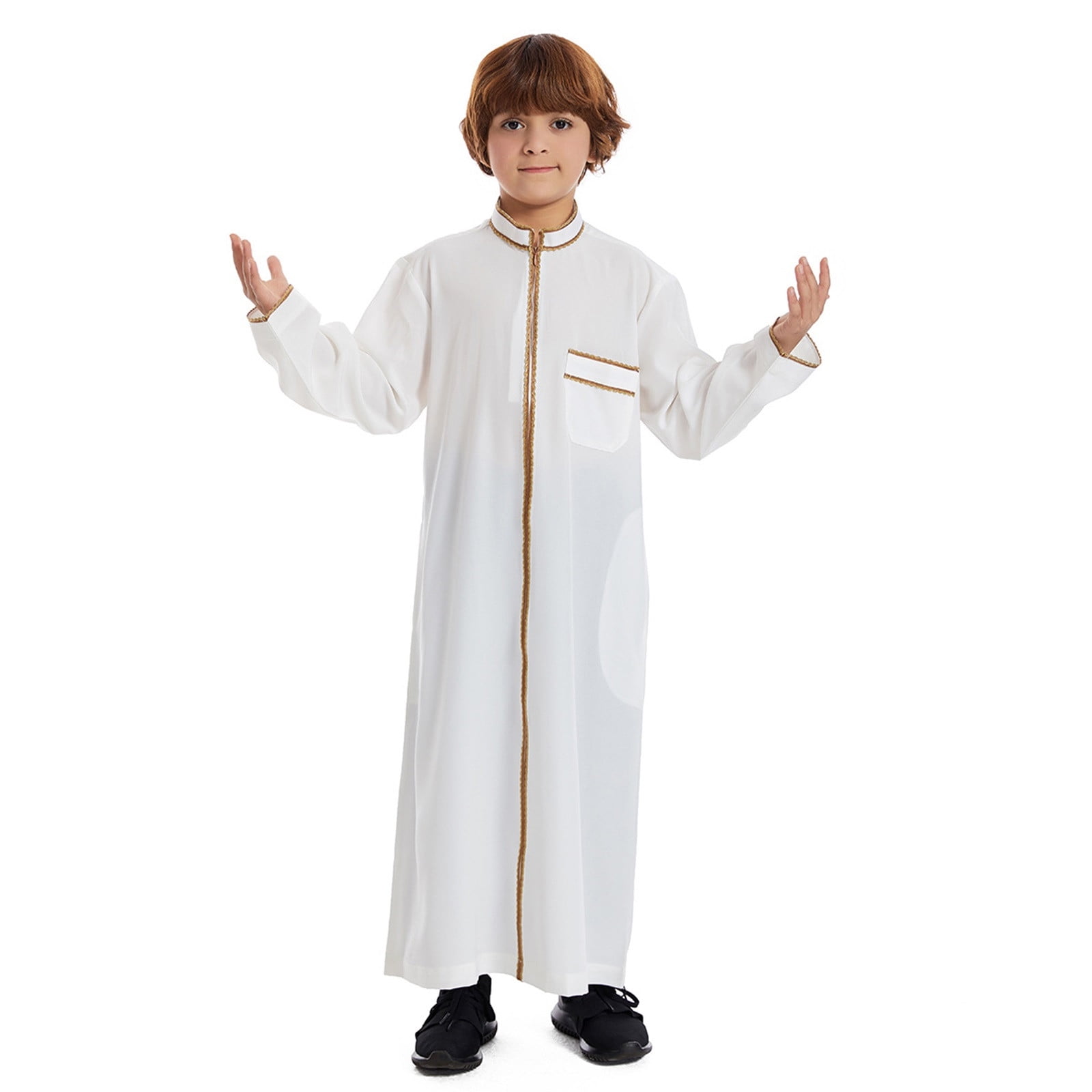 Arabic Thobe Thobe Long Sleeve Kaftan Crew Robe National Teenage Boys ...