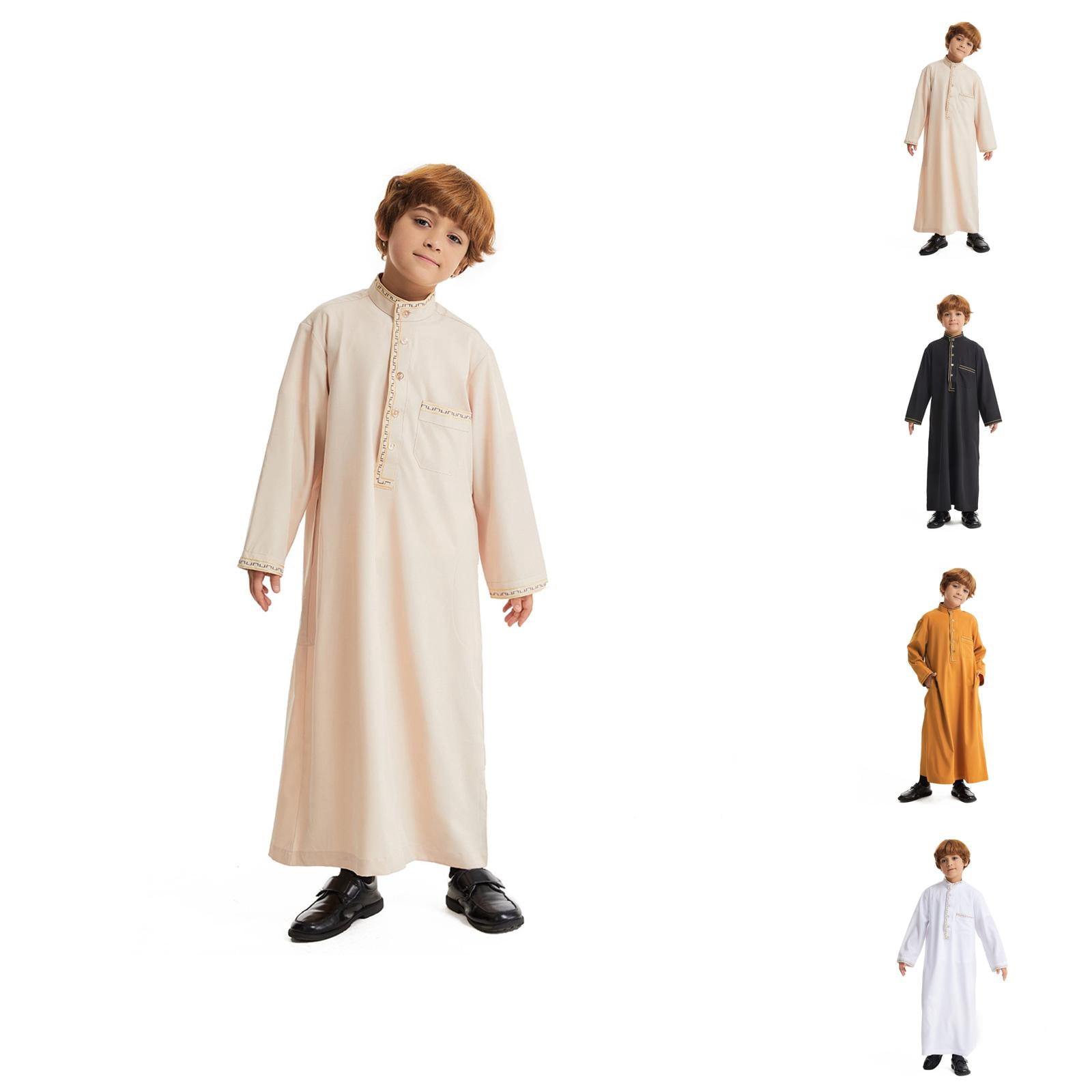 Arabic Thobe Thobe Long Sleeve Kaftan Crew Robe National Teenage Boys ...