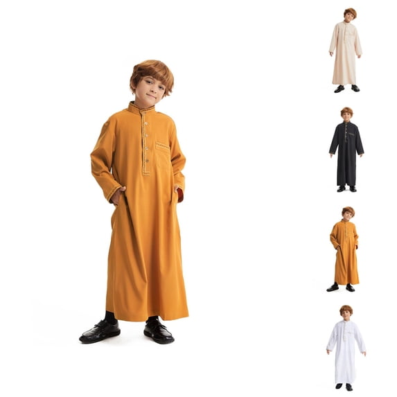 Arabic Thobe Thobe Long Sleeve Kaftan Crew Robe National Teenage Boys ...