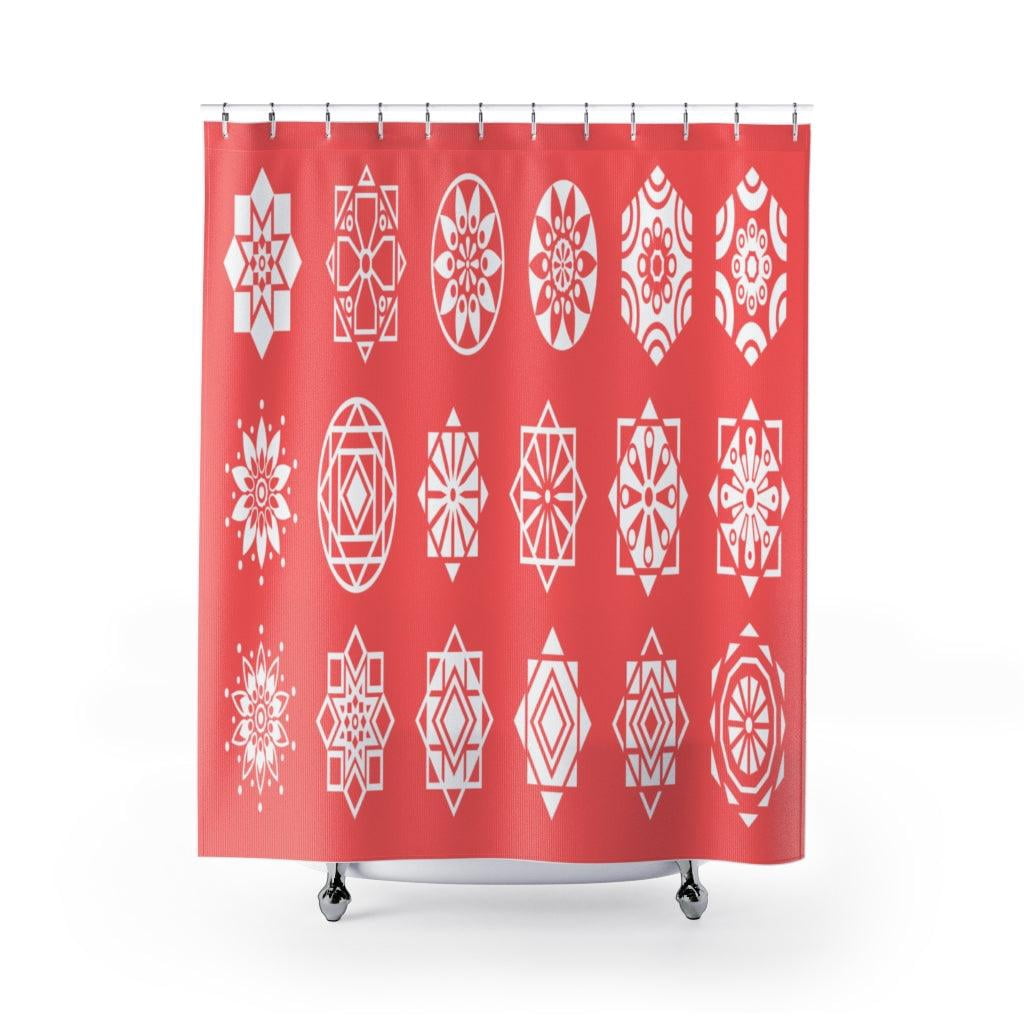 Arabic White Geometric Premium 71"x74" Waterproof Shower Curtain for ...