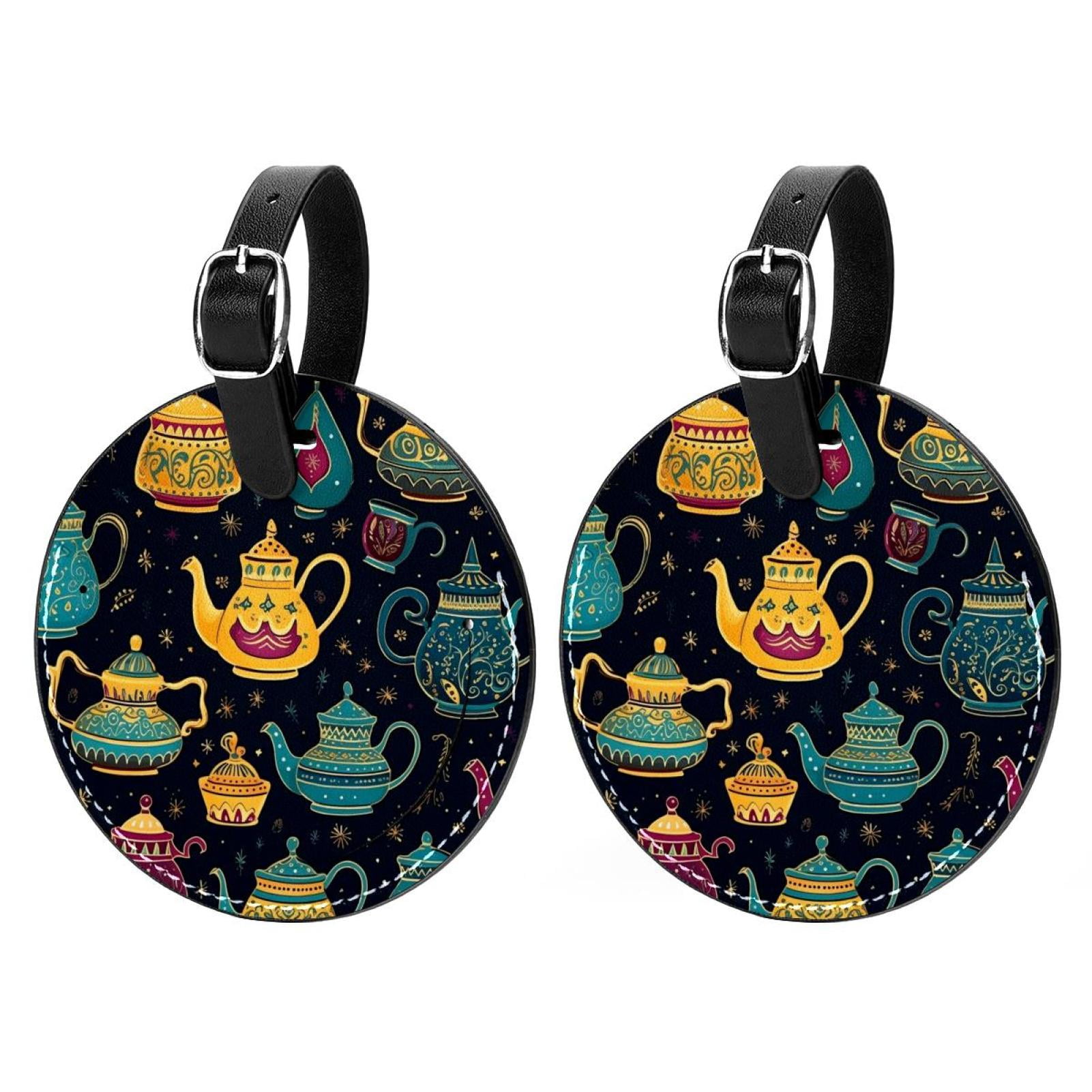 Arabic teapot 2Pcs PU Leather Round Luggage Tags with Privacy Cover and ...