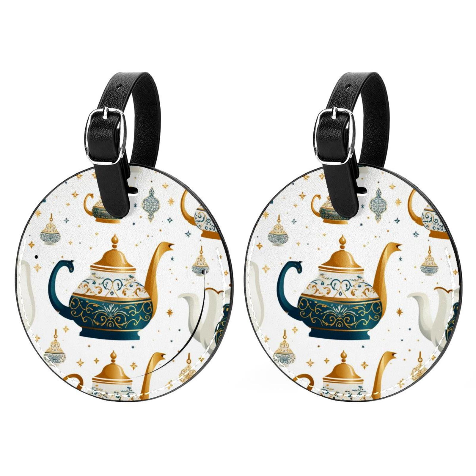 Arabic teapot 2Pcs PU Leather Round Luggage Tags with Privacy Cover and ...