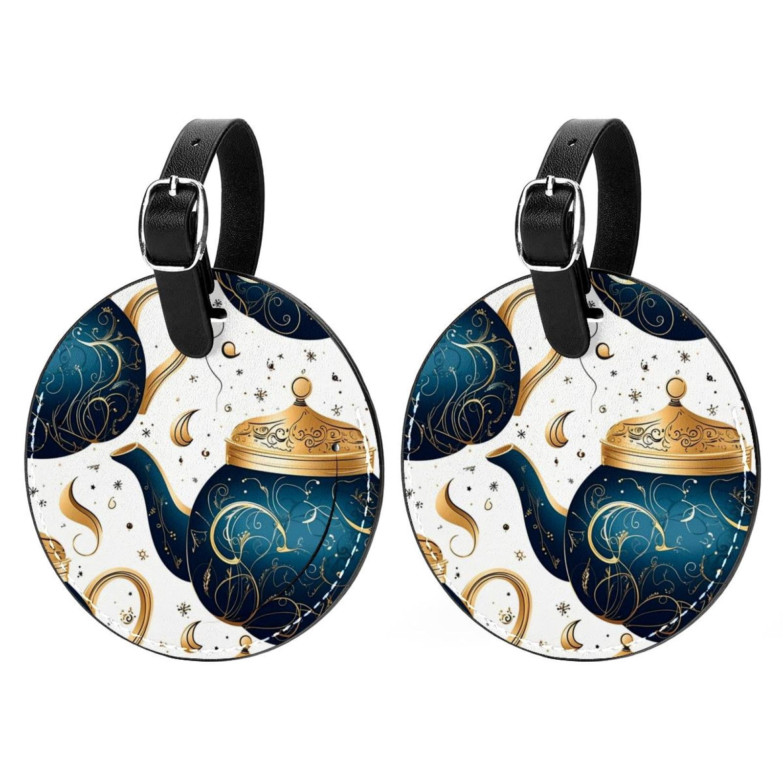 Arabic teapot 2Pcs PU Leather Round Luggage Tags with Privacy Cover and ...