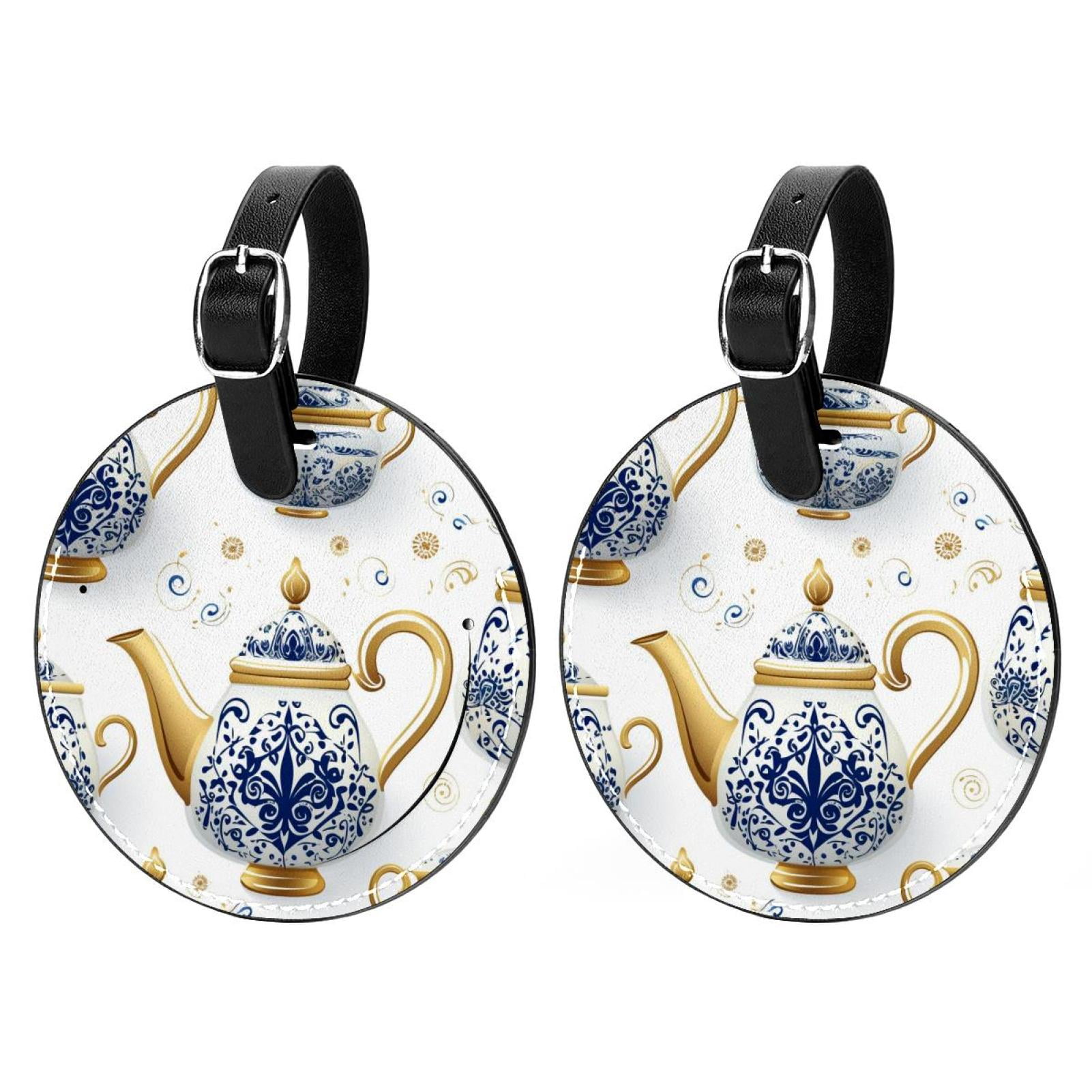 Arabic teapot 2pcs PU Leather Round Bag Tags with Privacy Cover and ...