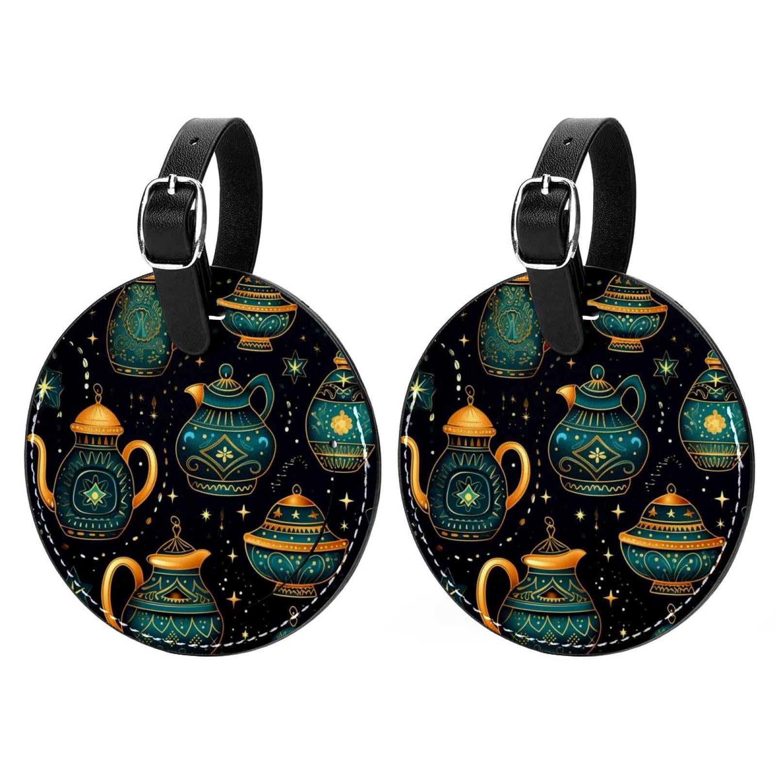 Arabic teapot 2pcs PU Leather Round Bag Tags with Privacy Cover and ...