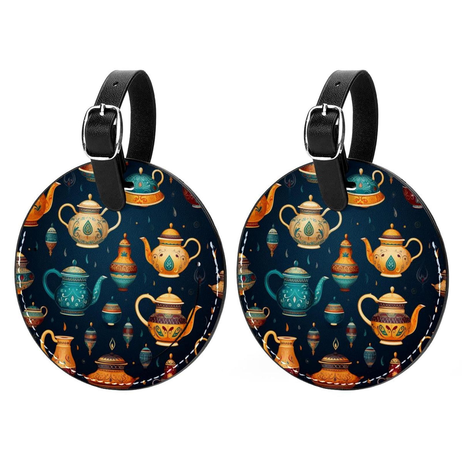 Arabic teapot 2pcs PU Leather Round Bag Tags with Privacy Cover and ...