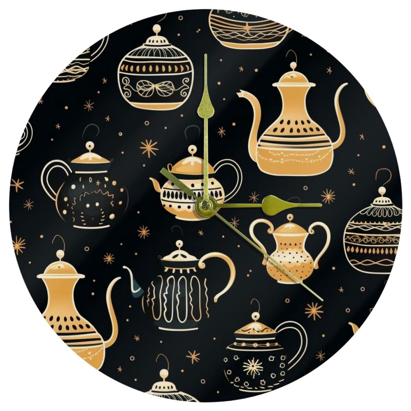 Arabic teapot 9.8 Inches Round Acrylic Wall Clock, Silent Non Ticking ...