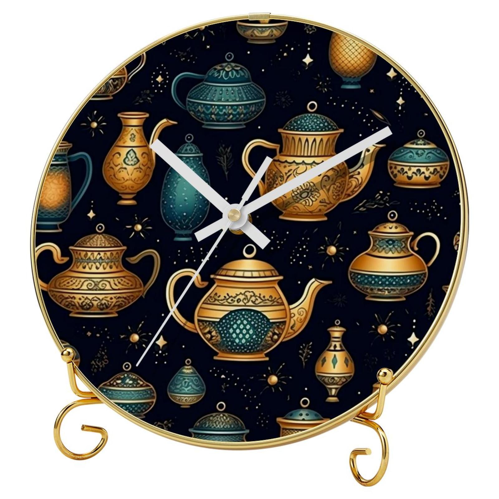 Arabic teapot Classic Round Wall Clock with Hooks and Gold Stand ...
