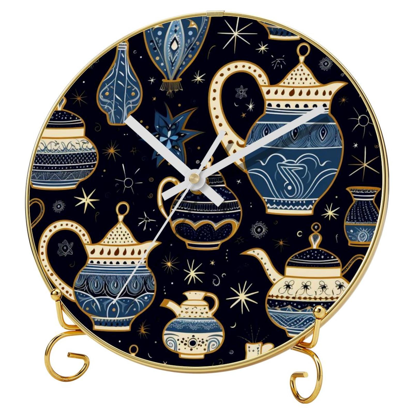 Arabic teapot Modern Round Printed Wall Clock with Hooks and Gold Stand ...
