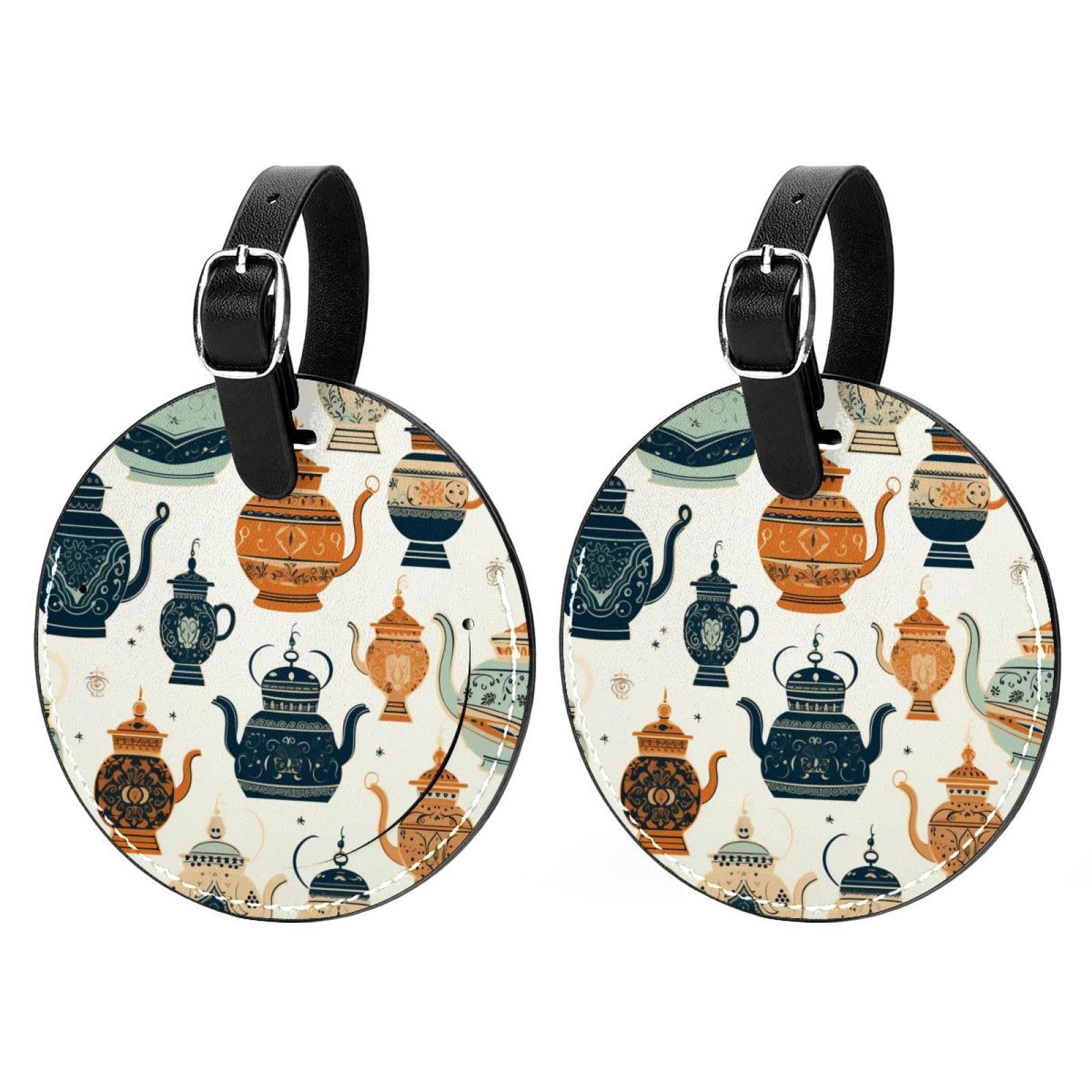 Arabic teapot Set of 2pcs PU Leather Round Suitcase Tags with Privacy ...