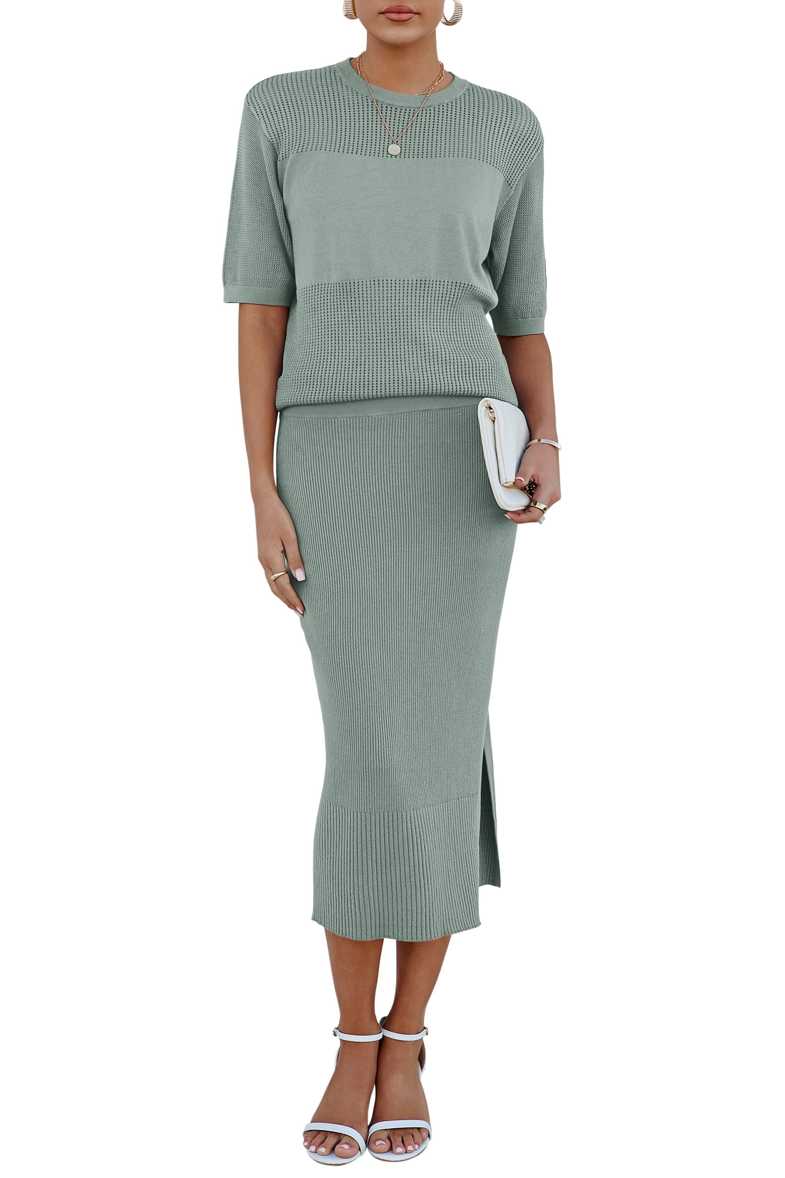 Arach&Cloz Women's Soft 2 Piece Sets Summer Crochet Top and Midi Slit ...