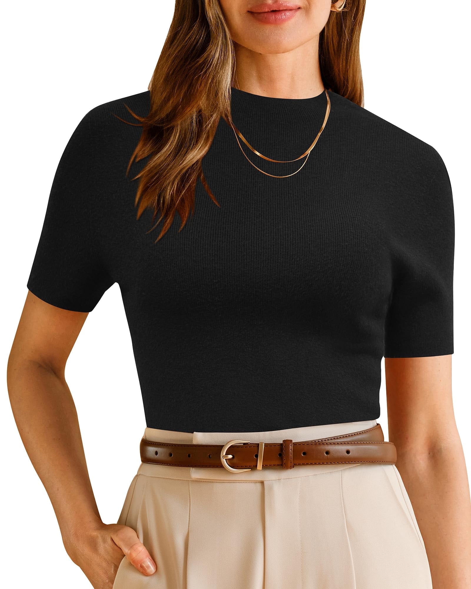 Arach&Cloz Women's Wool Blend Summer Fall Seamless Resistant Tops ...