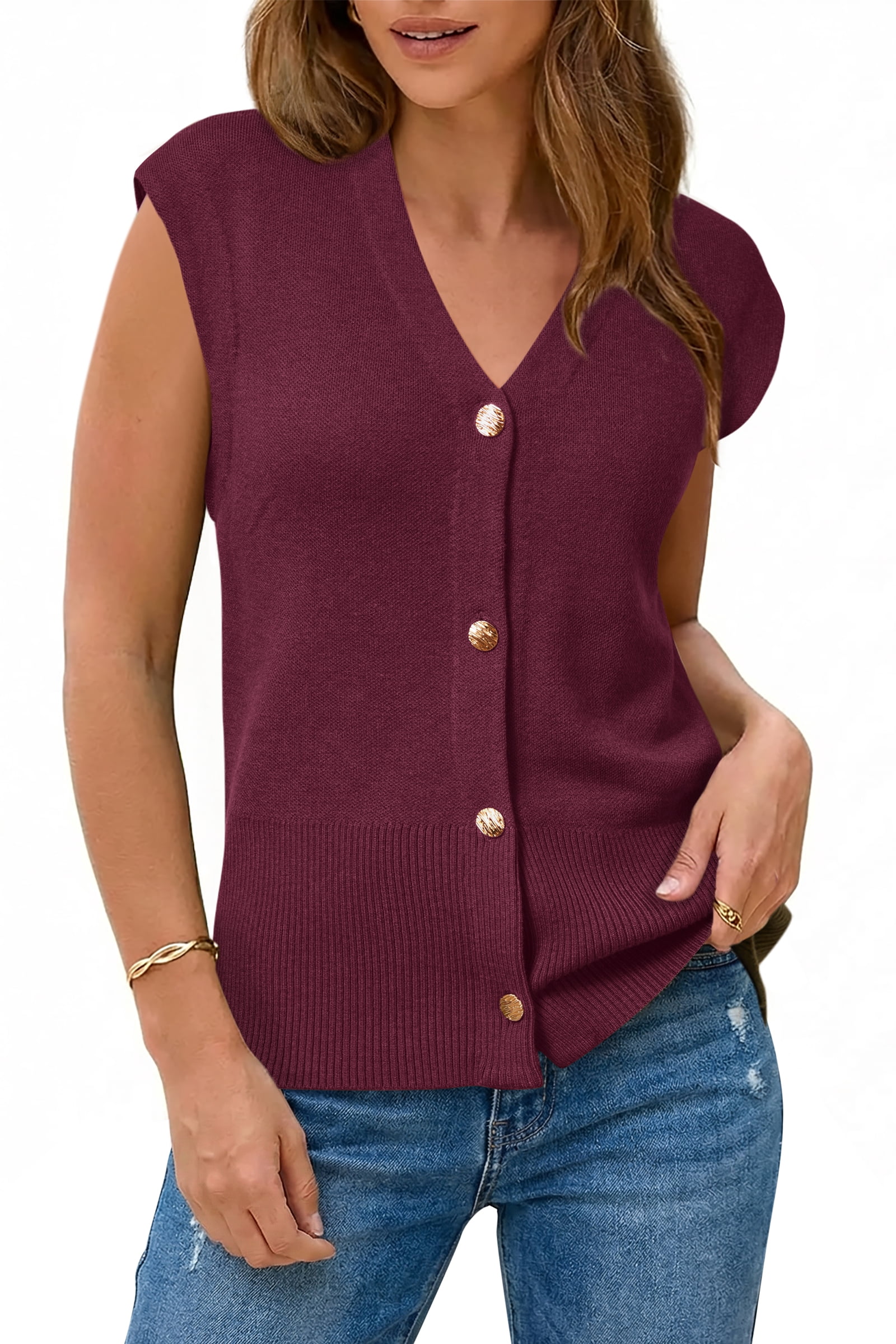 Arach&Cloz Women's Wool Blend Sweater Vest V Neck Button Down Cardigan ...