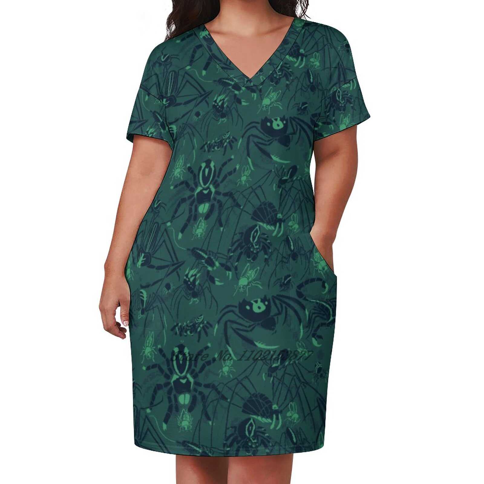 Arachnid Collective - Green Loose Pocket Dress Women Casual V Neck ...