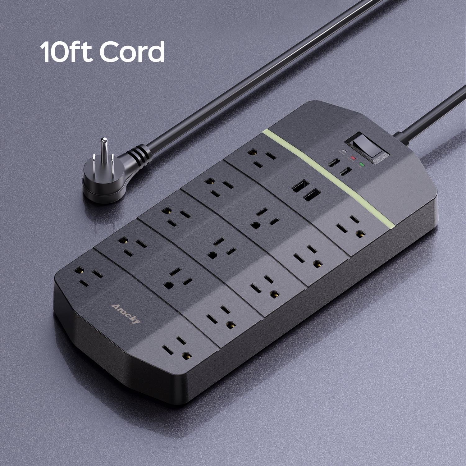 Koosom Power Strip Surge Protector 5000 J with 13 AC Outlets 2 USB-A & 2 USB-C PD 20W Fast ...