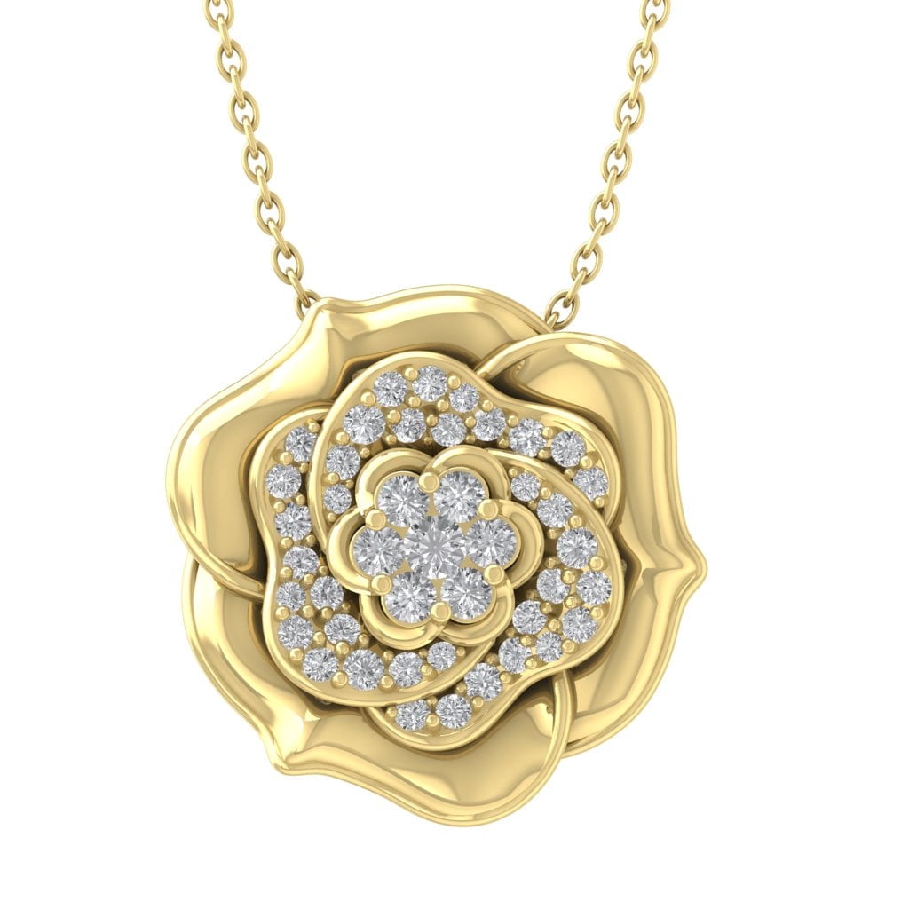 Araiya 10K Yellow Gold Round Diamond Flower Pendant with Gold Plated ...