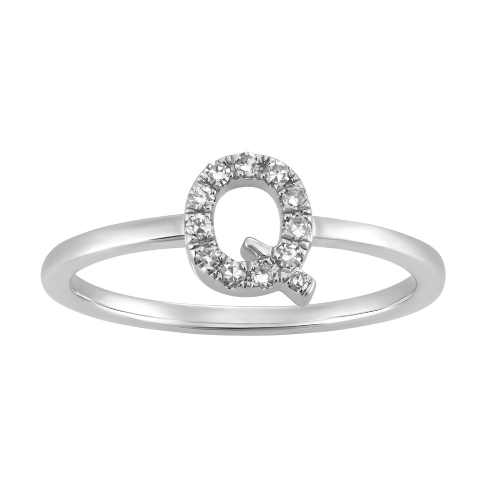 Araiya 14K White Gold Diamond Q Initial Band Ring for Women (1/10 cttw ...
