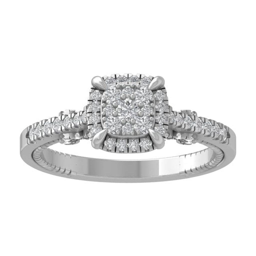 Araiya Fine Jewelry 10K White Gold Round Cluster Diamond Engagement ...