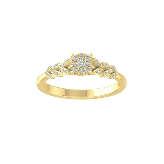 Araiya Fine Jewelry 14K Yellow Gold Round-shape Lab Grown Diamond Cluster Engagement Ring ( 1/5 ...