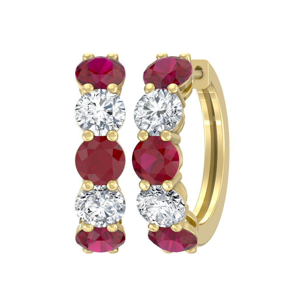 Araiya Fine Jewelry Ruby and 2/5 CT. T.W. Lab Grown Diamond Alternating Five Stone Huggie Hoop ...