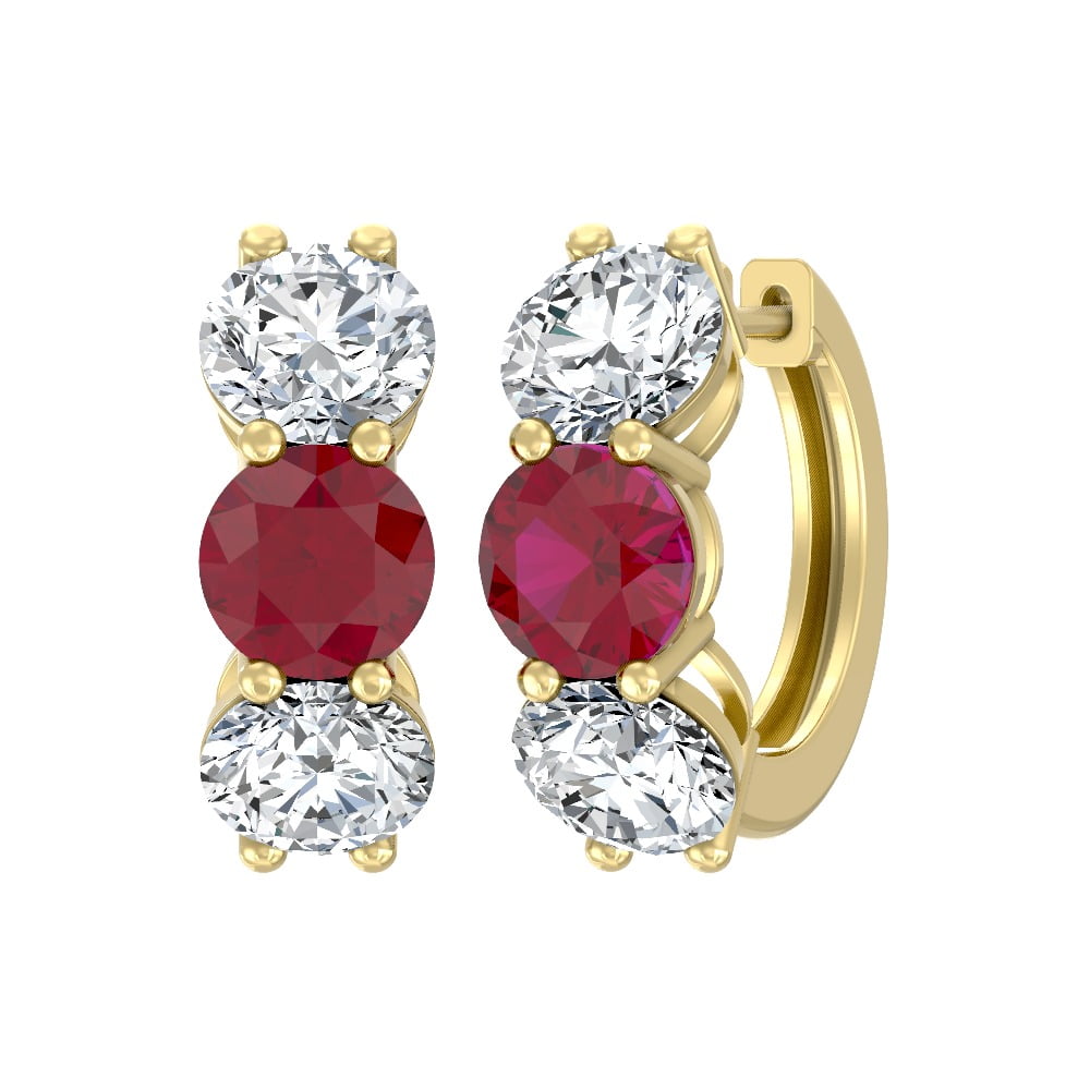 Araiya Fine Jewelry Ruby and 4 CT. T.W. Lab Grown Diamond Alternating Three Stone Huggie Hoop ...