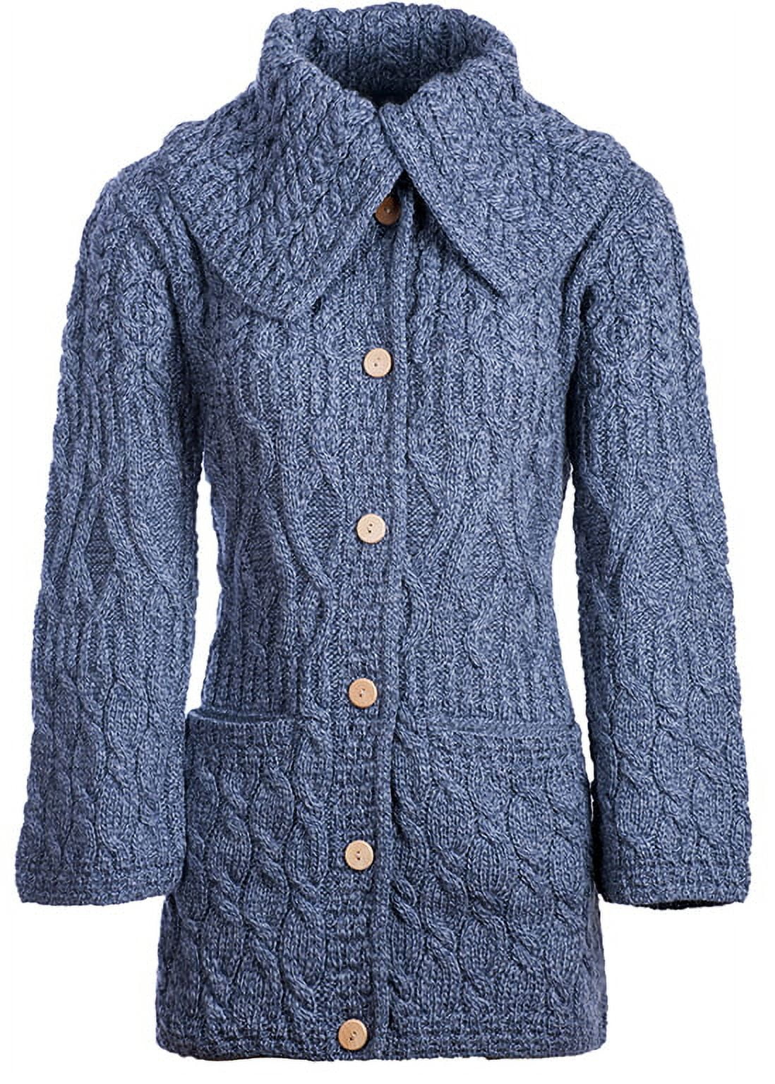 Aran 100% Merino Wool Cable Knit Cardigan Sweater Women's Button Up ...