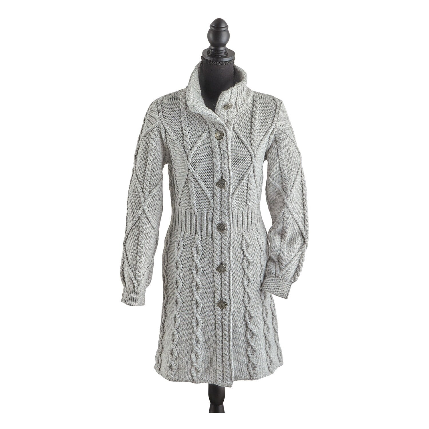 SAOL 100% Merino Wool Irish Cardigan Women's Aran Long Outdoor Cable ...
