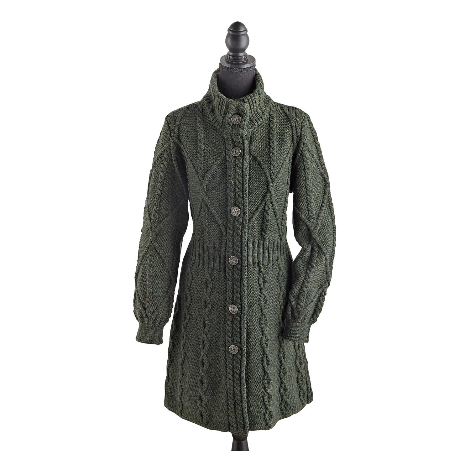 SAOL 100% Merino Wool Irish Cardigan Women's Aran Long Outdoor Cable ...