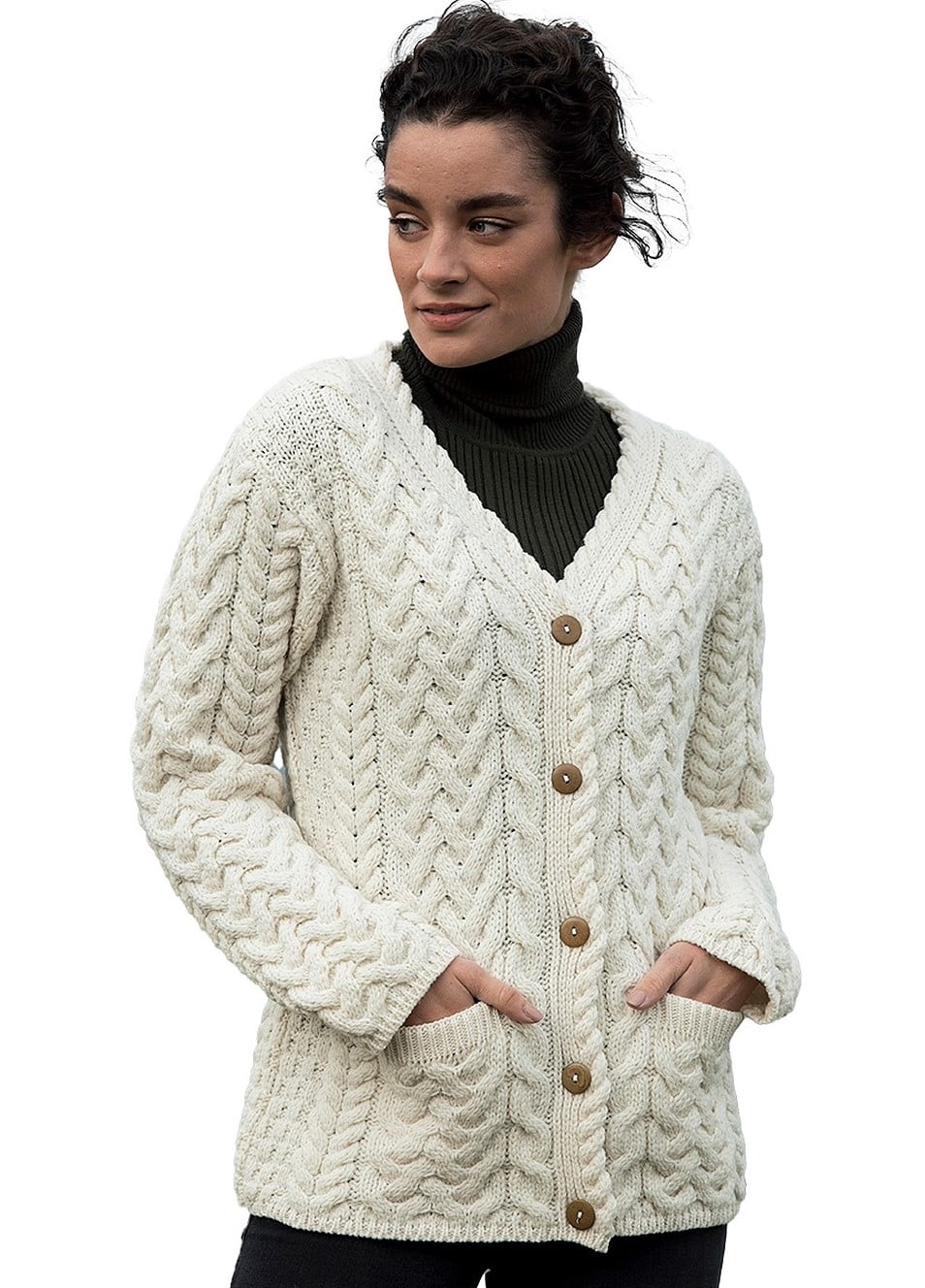 Aran Irish Cardigan Jacket 100% Premium Merino Wool Women's Cable ...