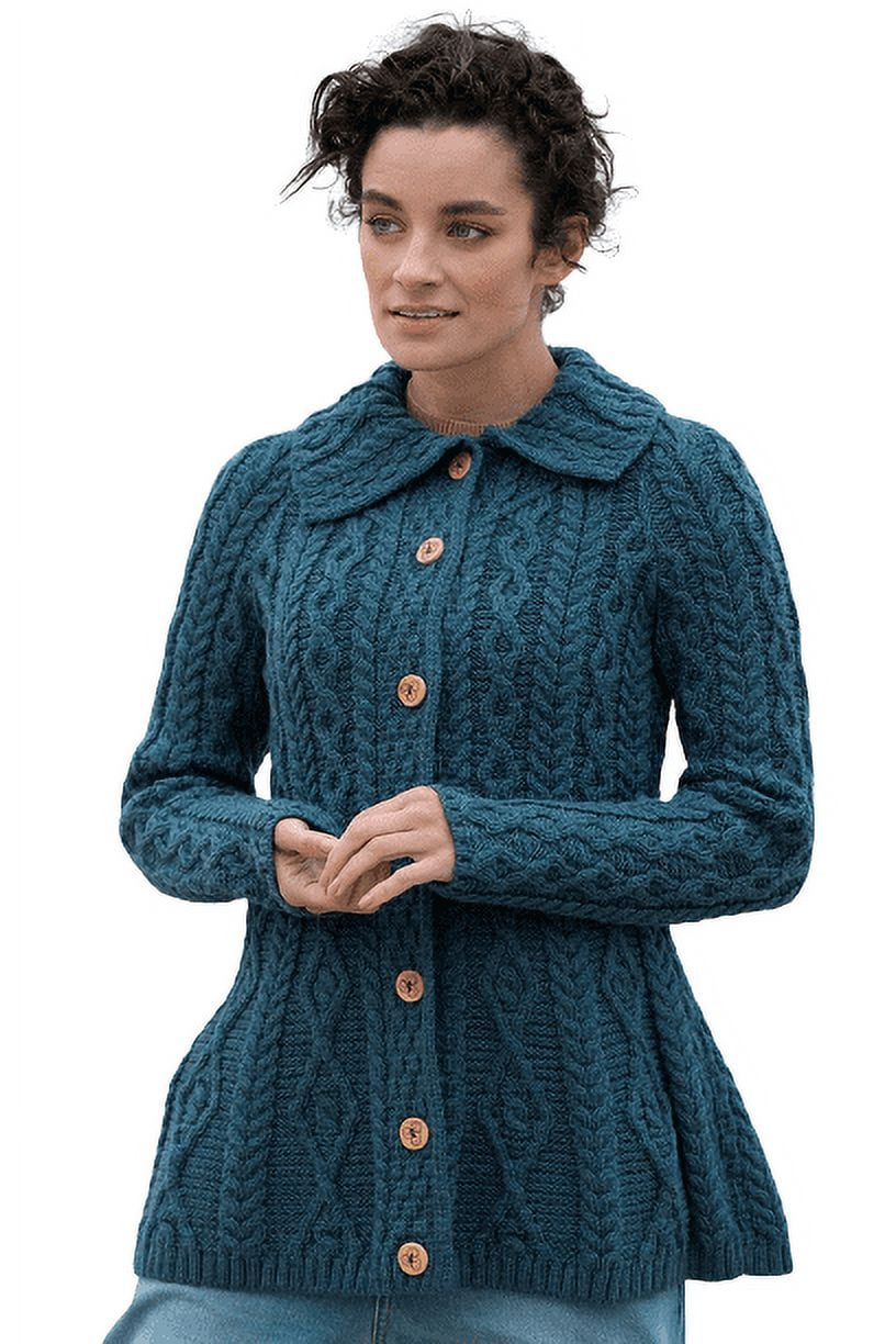 Aran Irish Knit Cardigan Sweater 100% Merino Wool Women's Chunky Jacket ...