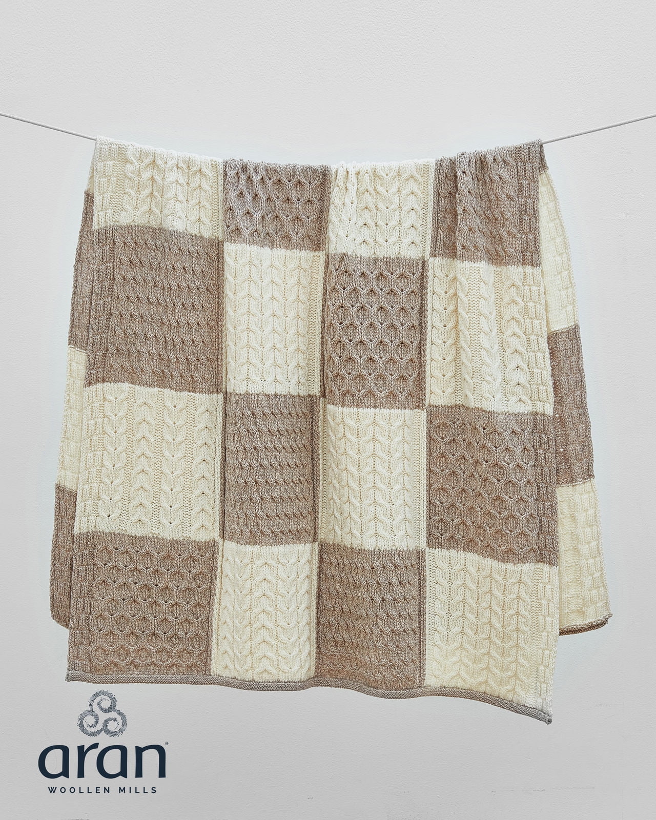 Aran Irish Patchwork Blanket 100% Premium Merino Wool Knitted Throw 66 ...