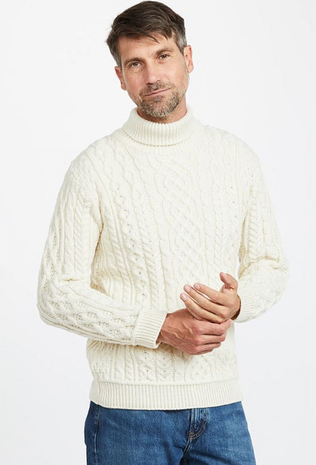 Aran Irish Traditional High Neck Sweater 100% SuperSoft Merino Wool Men ...