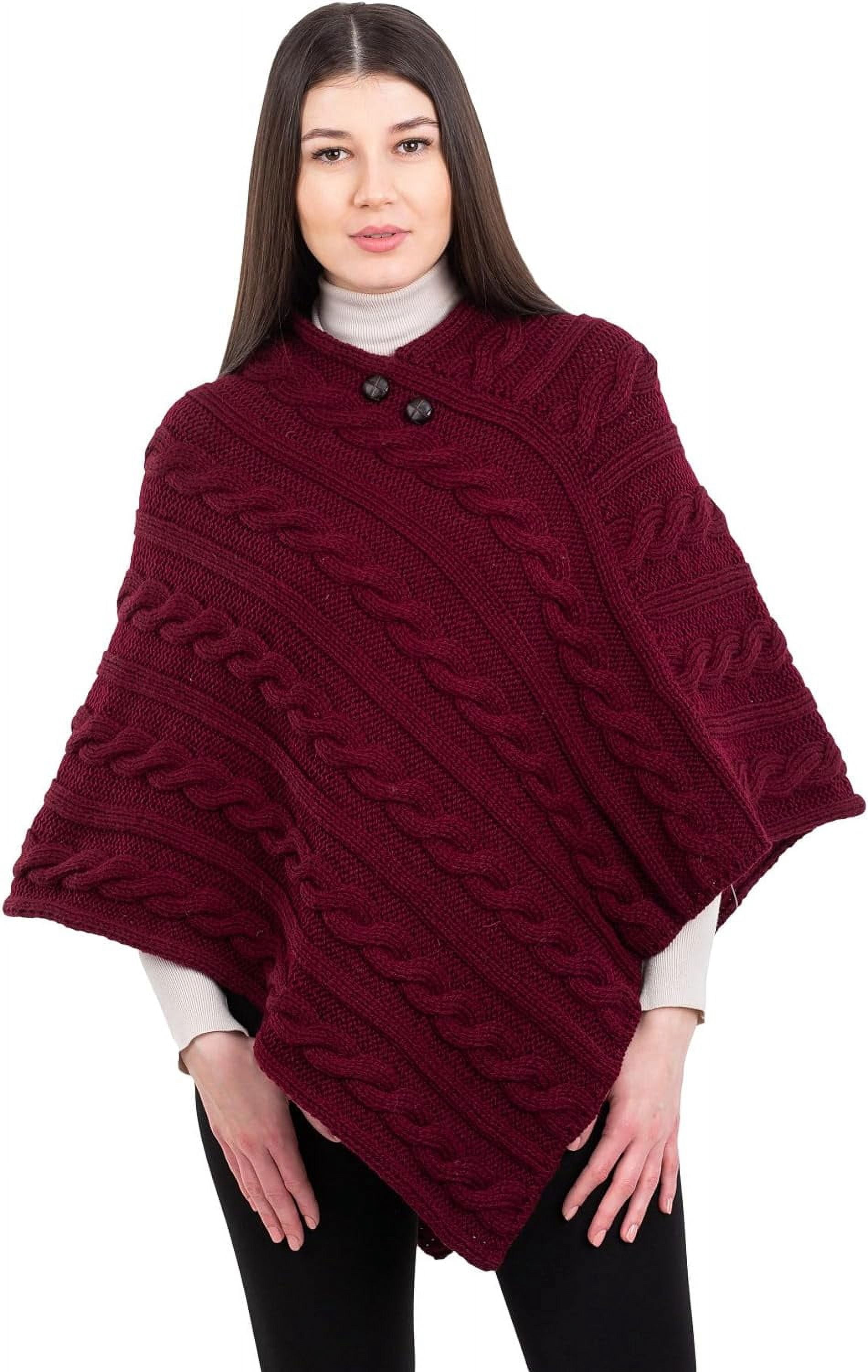 Aran Isle Ladies Irish Aran Cable Knit Buttoned Poncho- 100% Virgin ...