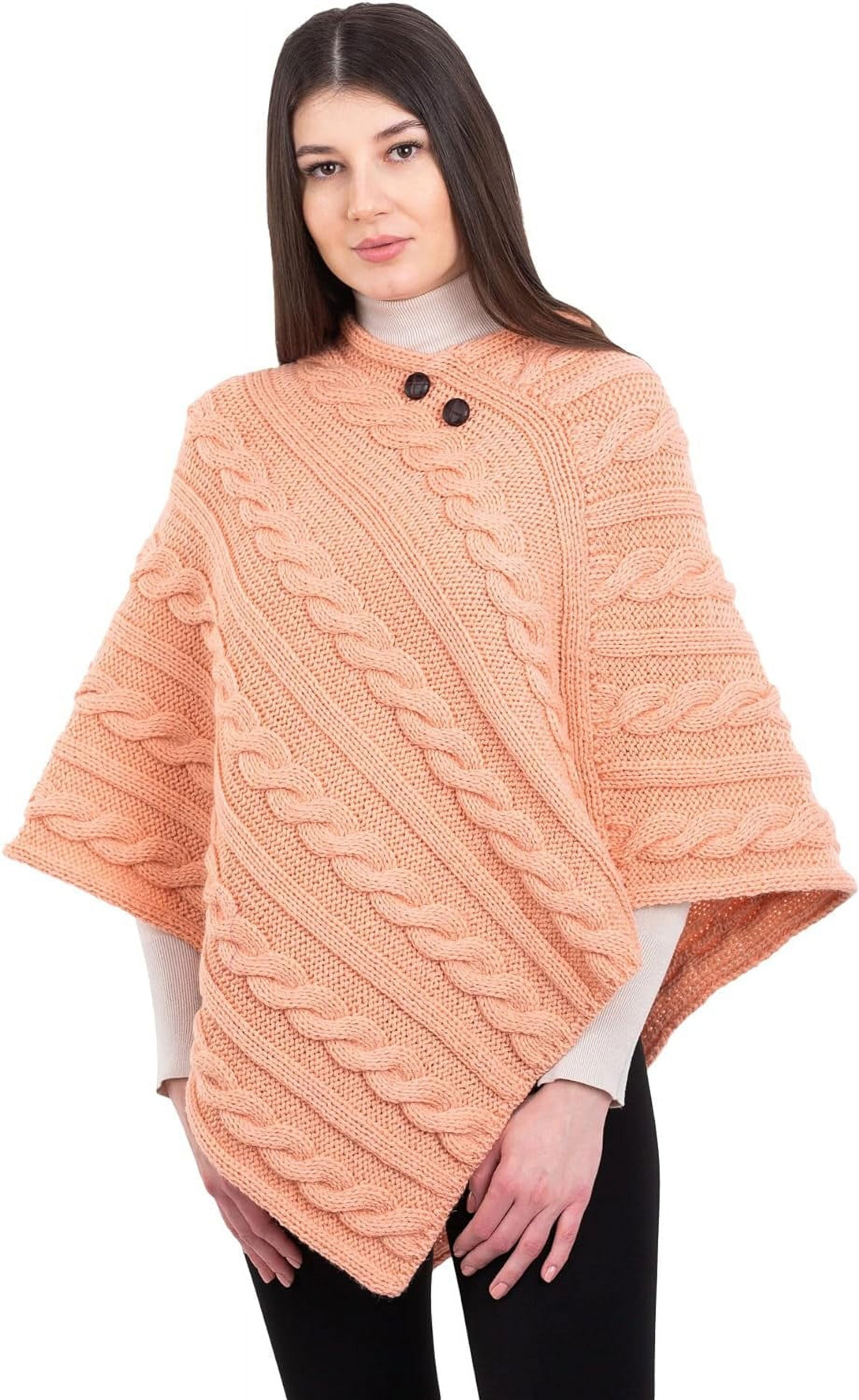 Aran Isle Ladies Irish Aran Cable Knit Buttoned Poncho- 100% Virgin Wool - Walmart.com
