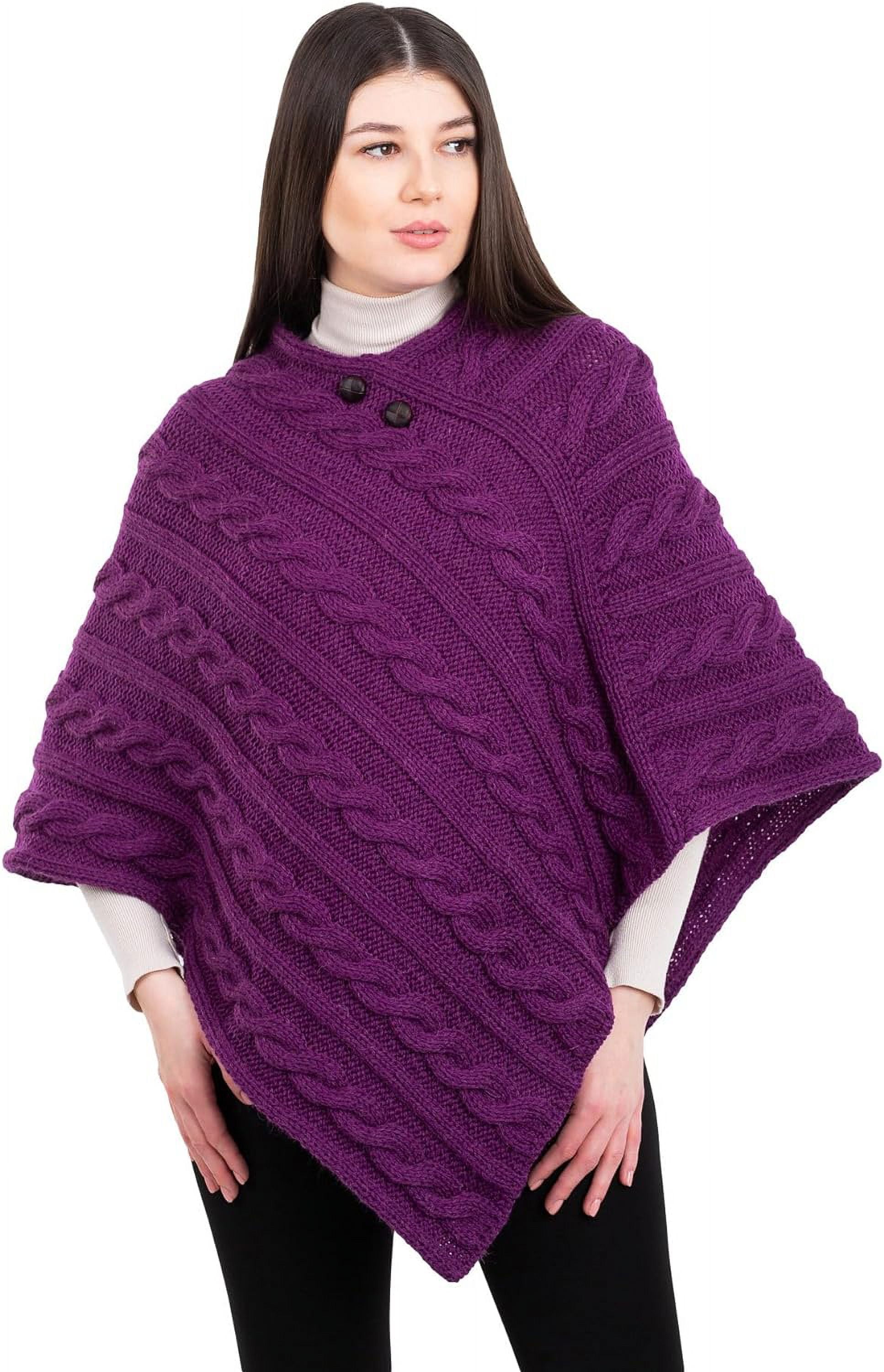 Aran Isle Ladies Irish Aran Cable Knit Buttoned Poncho- 100% Virgin ...