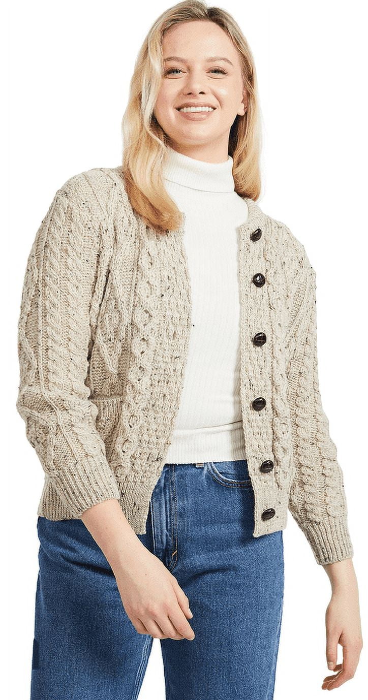 Aran Lumber Wool Cardigan Sweater Women's Cable Knitted Irish Jacket ...