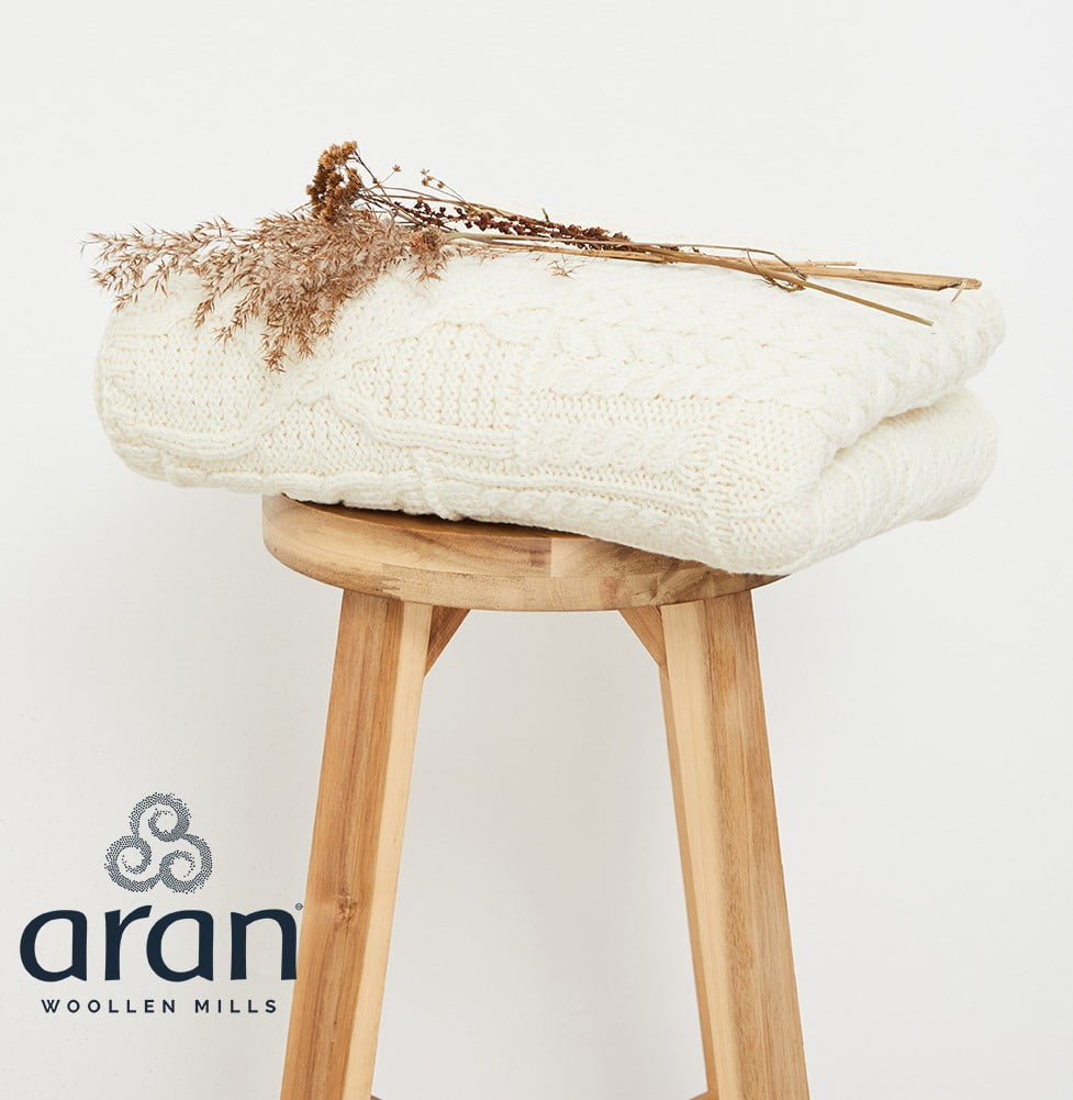 Aran Patchwork Throw 100% Premium Merino Wool Blanket 60" x 42" Made in ...