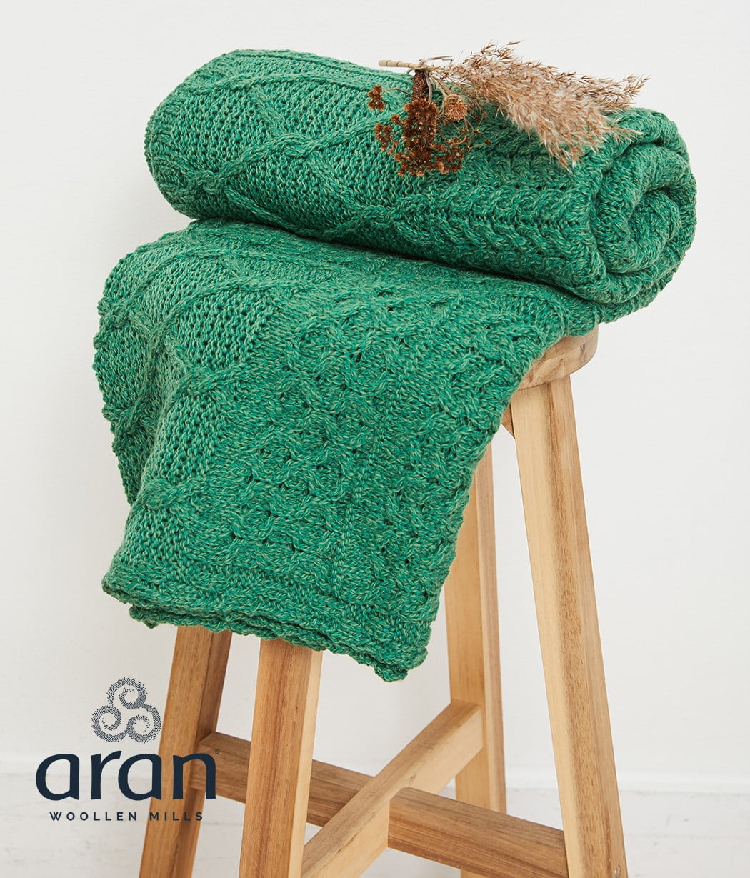 Aran Patchwork Throw 100% Premium Merino Wool Blanket 60" x 42" Made in ...