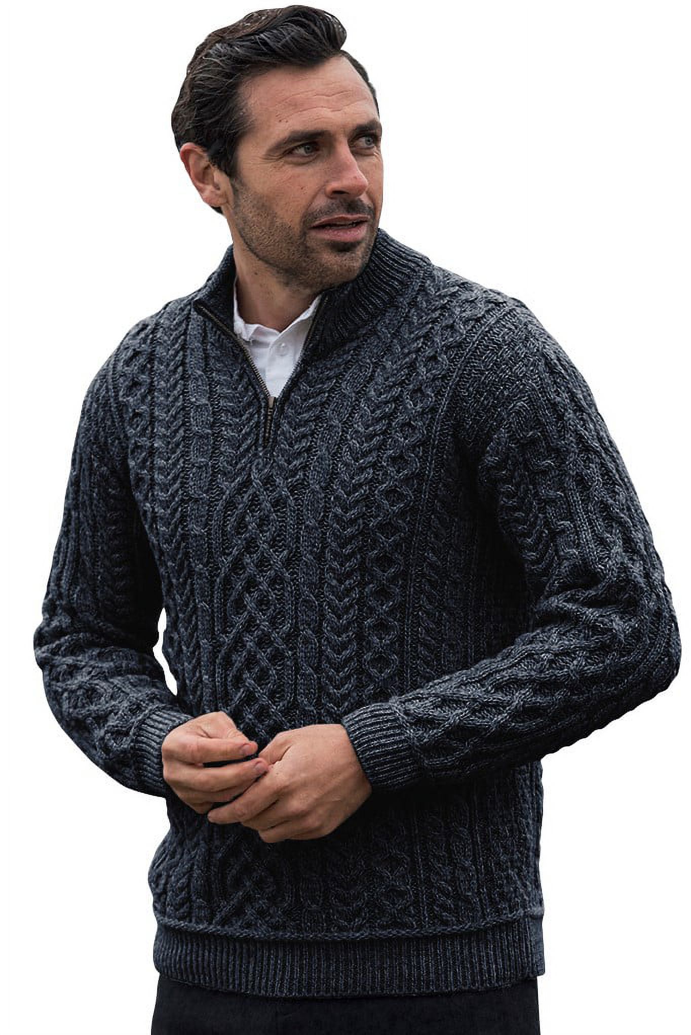 Aran Quarter Zip Sweater 100% SuperSoft Merino Wool Men`s Irish ...