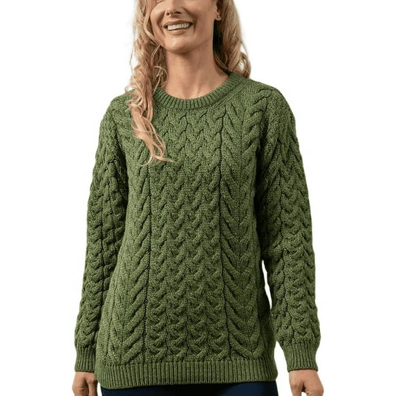 Aran SuperSoft Merino Wool Sweater Women`s Irish Cable Knitted Pullover ...