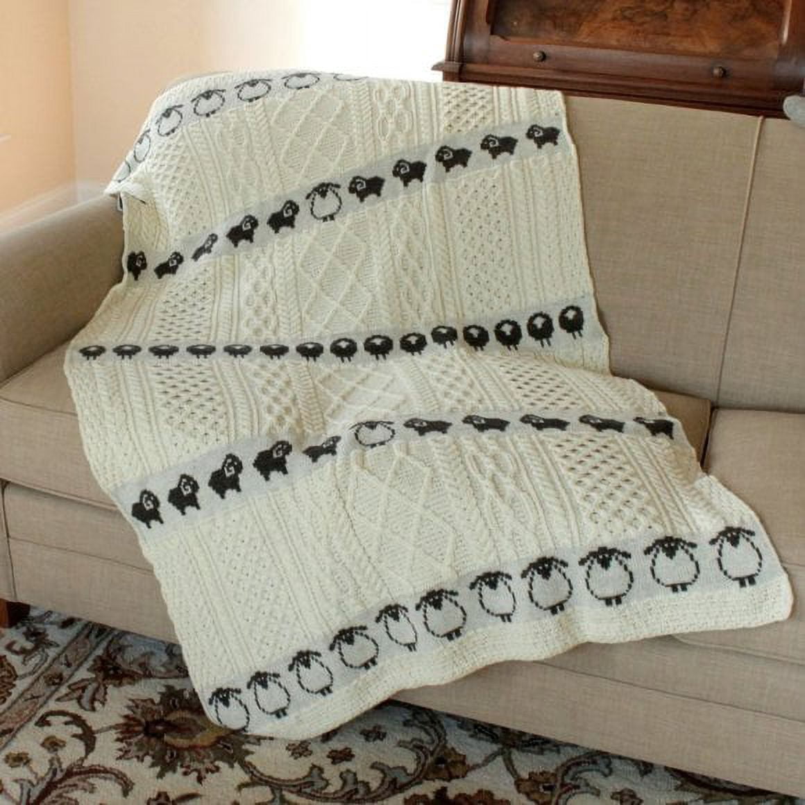 Aran Wool Kids Throw Blanket Sheep Design 60"x40" Made in Ireland by ...