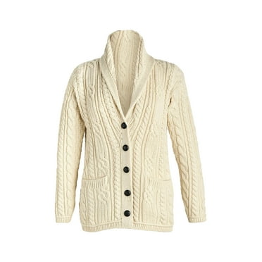 Aran Woollen Mills Women's Irish Button Cardigan Sweater Cable Knit 100 ...