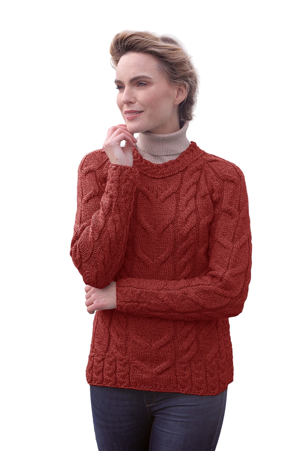 Aran Woollen Mills Ladies Irish Multi Cabled Raglan Super Soft Merino ...