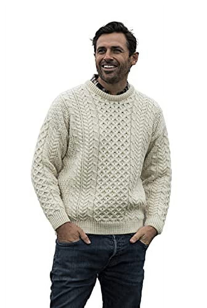Aran Woollen Mills Men's 100% Wool Irish Cable Knit Fisherman Sweater ...