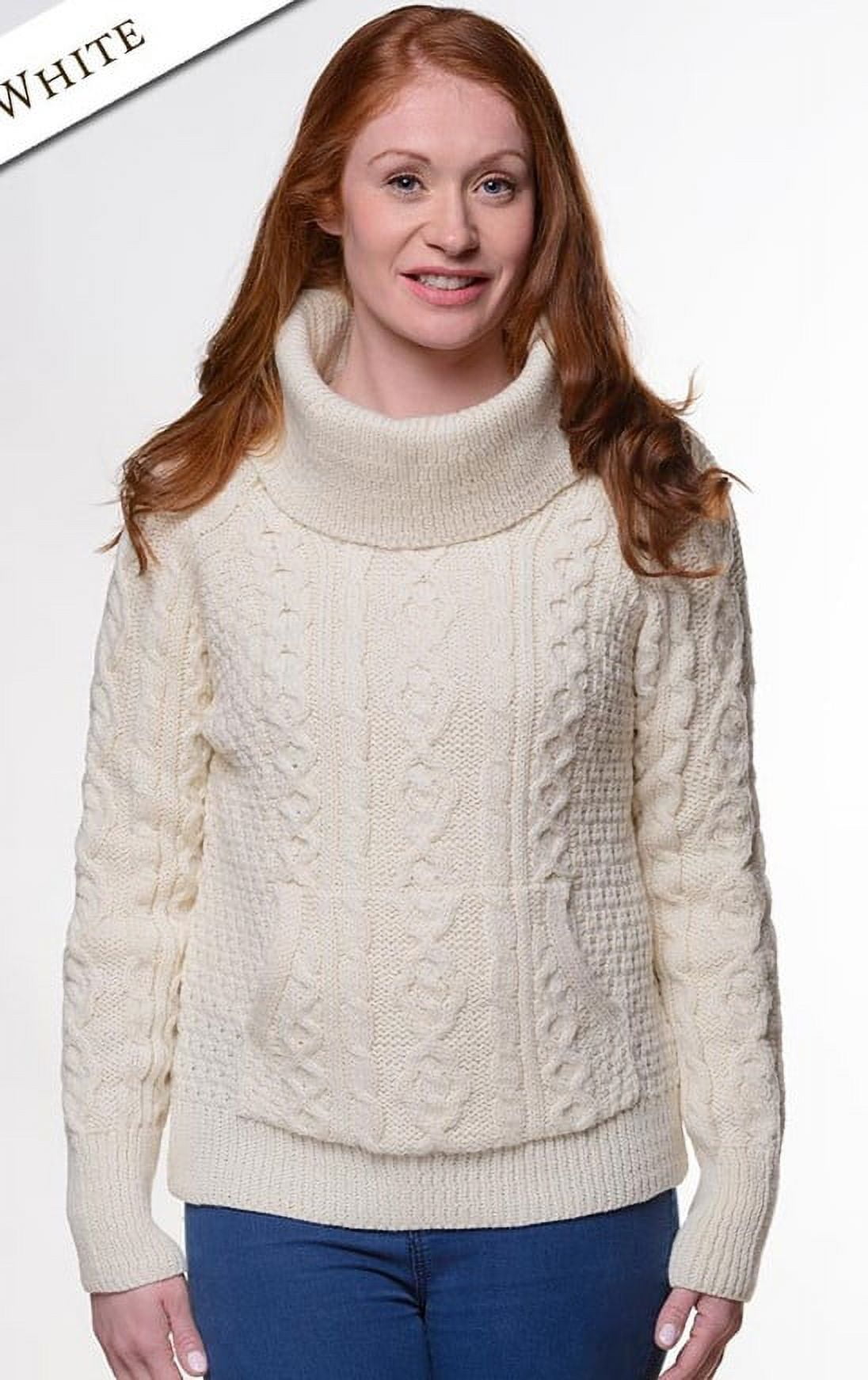 Aran Woollen Mills Women's 100%Merino Wool Cowl Neck Irish Pullover ...