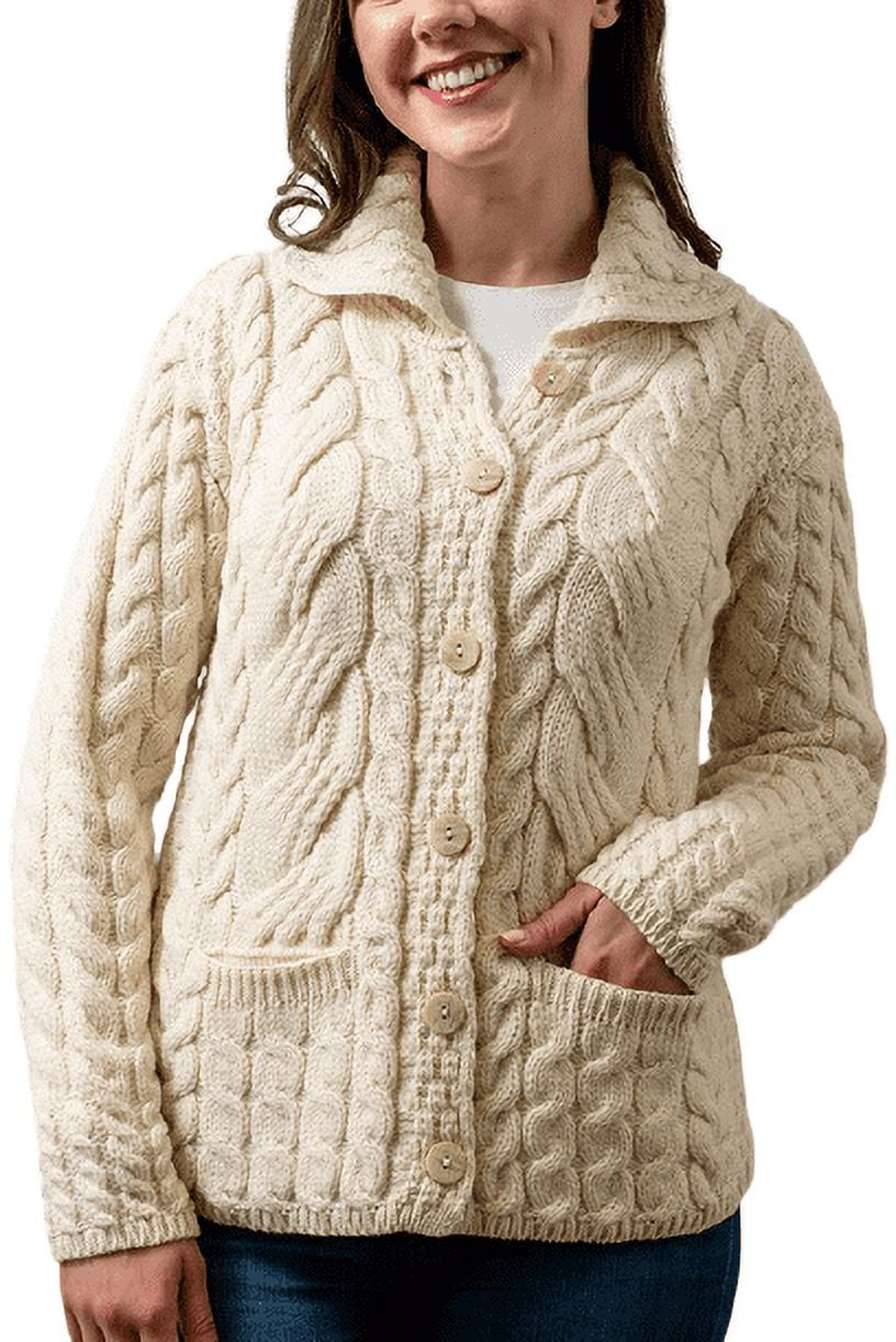 Aran Woollen Mills Women's Irish Button Cardigan Sweater Cable Knit 100 ...