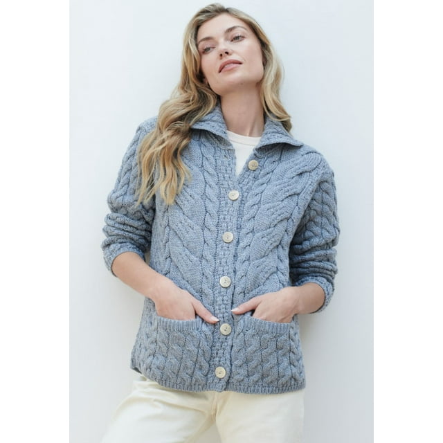 Aran Woollen Mills Women's Irish Button Cardigan Sweater Cable Knit 100 ...
